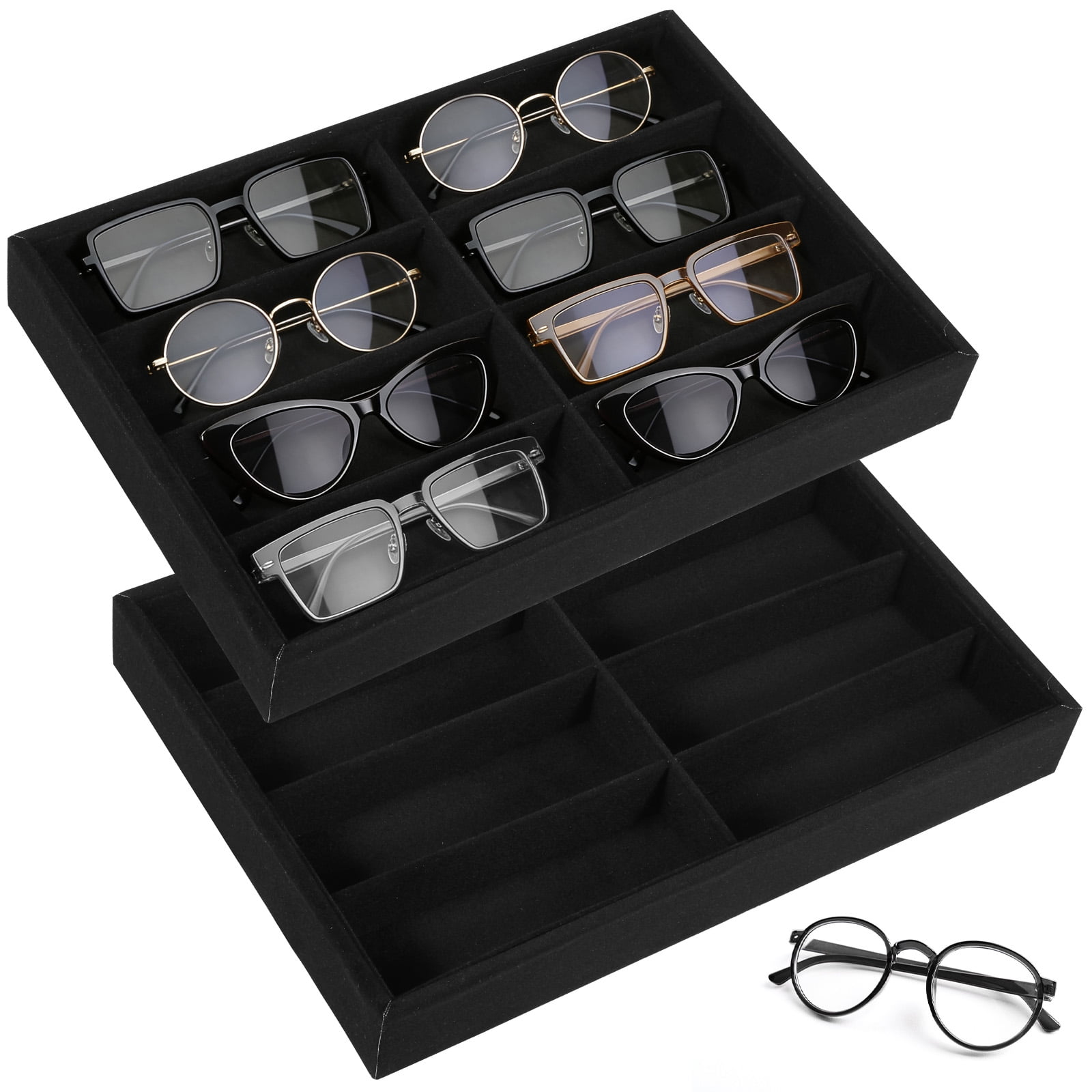 2Pcs Sunglasses Organizer Velvet Glasses Organizer 8 Slot Sunglasses ...