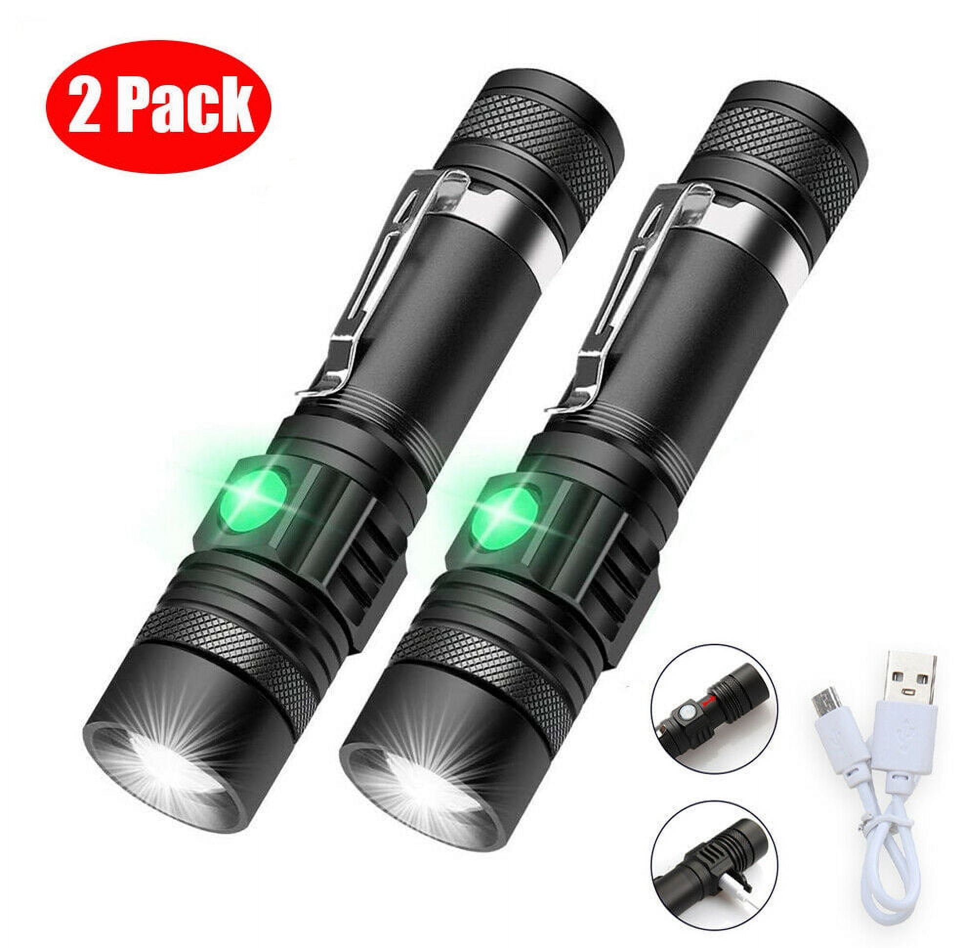 2Pcs Super Bright LED Tactical Flashlight Rechargeable Focus Torch Zoom ...