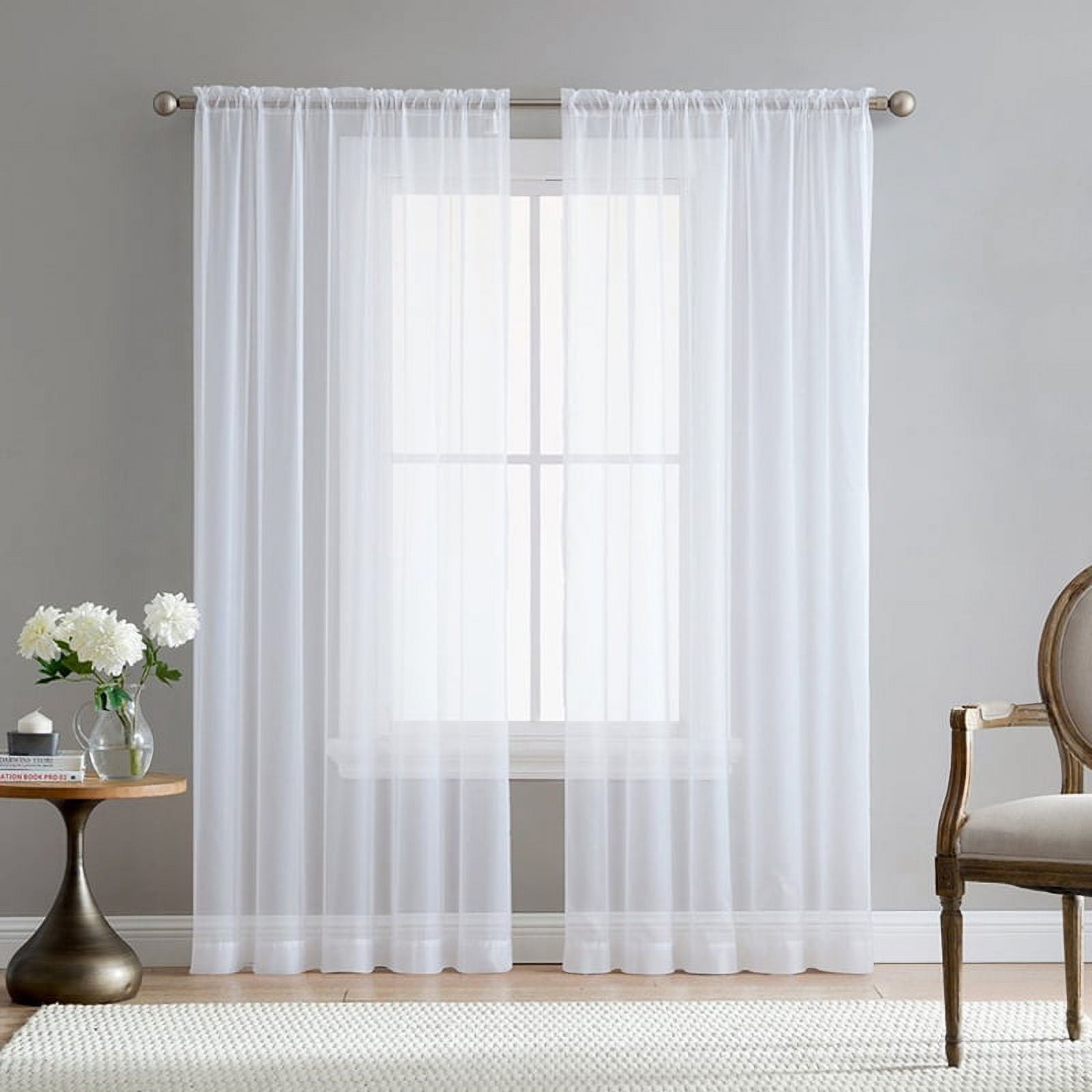 2Pcs Super Soft Great Hand White Tulle Curtains Veil Chiffon - Walmart.com