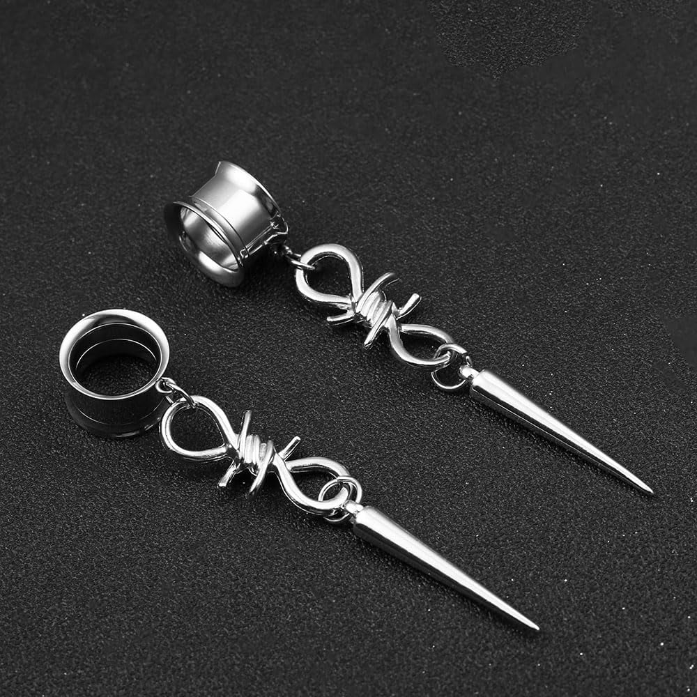 2Pcs Surgical Steel 316L Ear Tunnels with Sharp Spike Dangling Gauges ...
