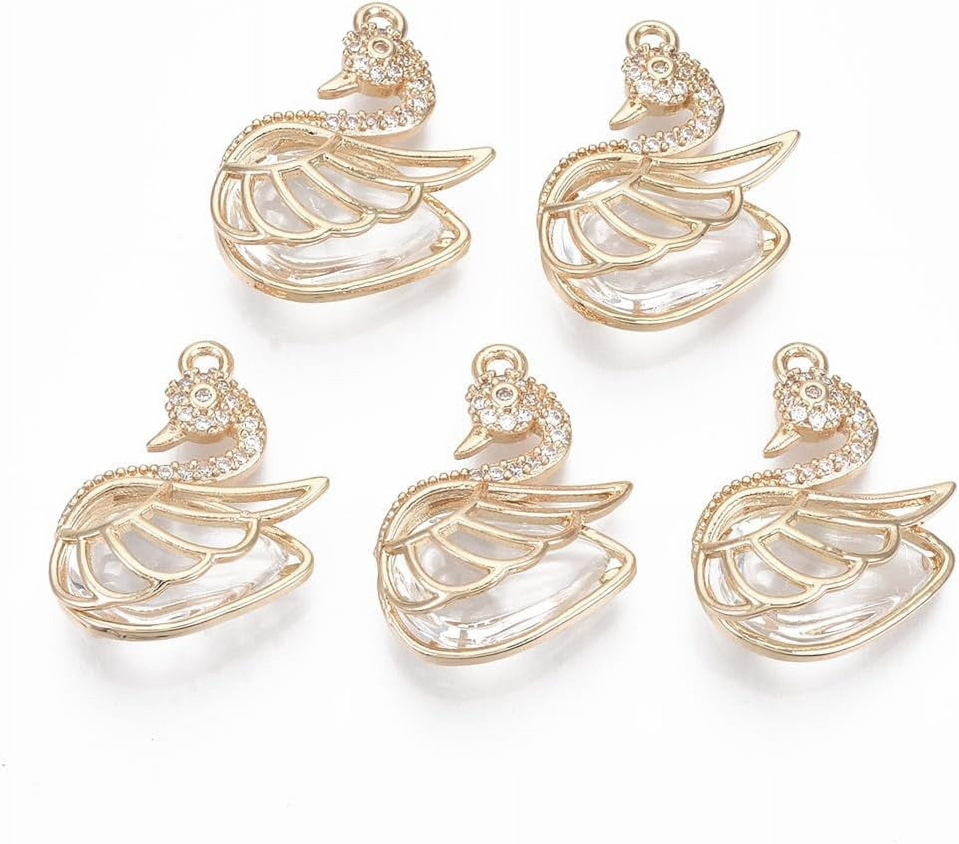 2Pcs Swan Pendant Ornament Glass Pendants with Brass Micro Pave Cubic ...