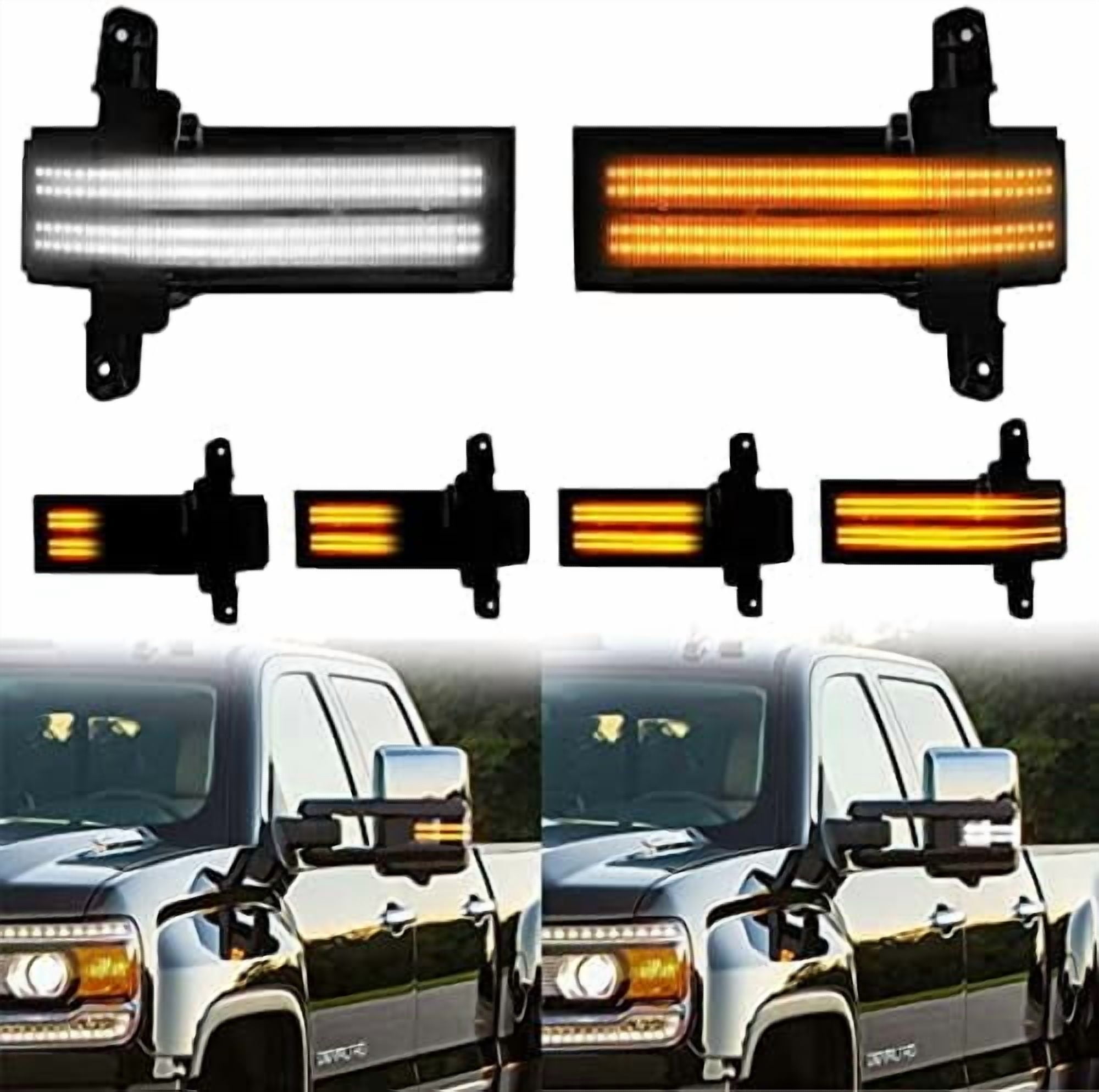 2Pcs Switchback White & Dynamic Amber LED Side Mirror Marker Light Turn ...