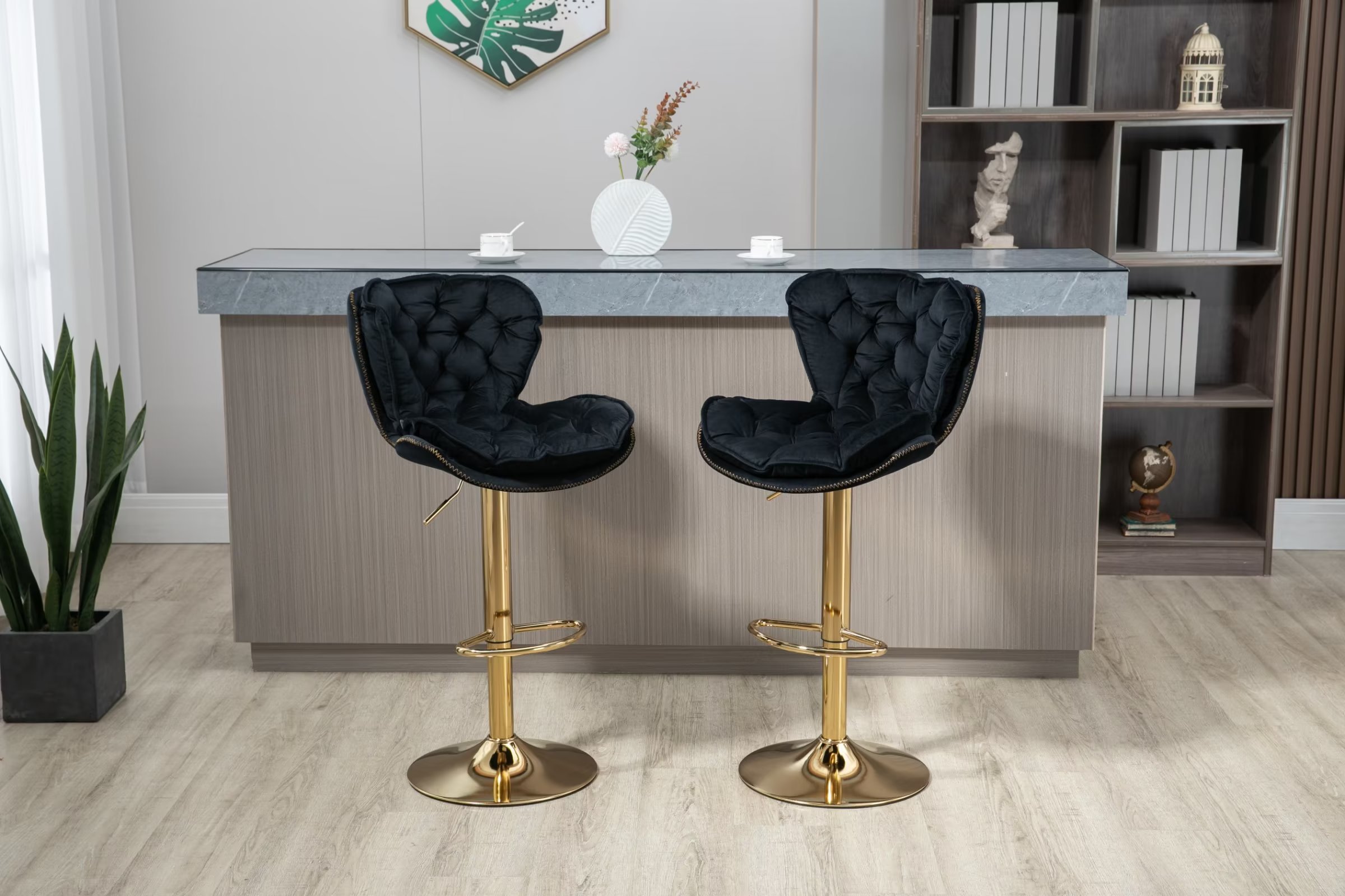 2Pcs Swivel Velvet Upholstered Bar Stools, Adjustable Counter Height ...