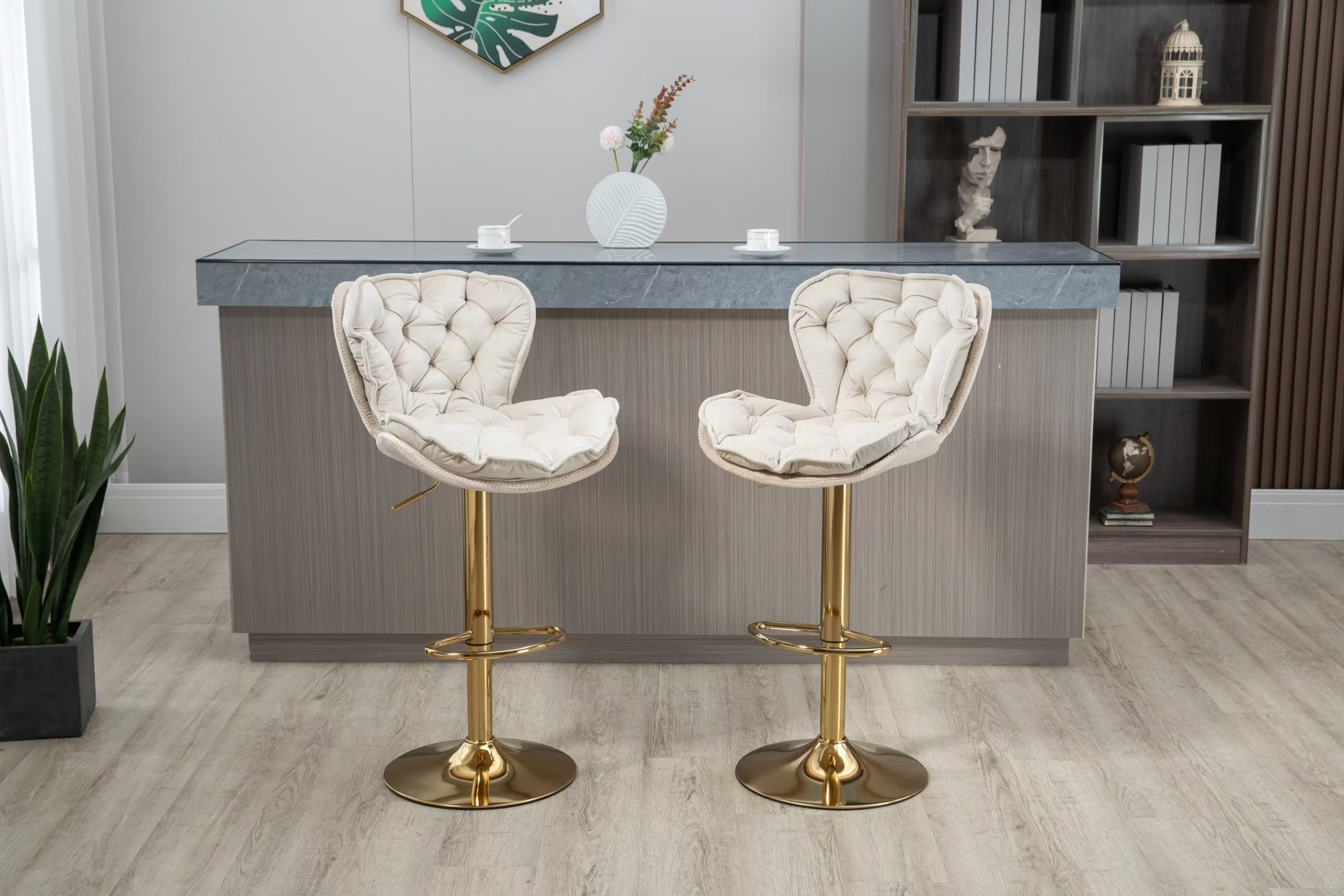 2Pcs Swivel Velvet Upholstered Bar Stools, Adjustable Counter Height ...
