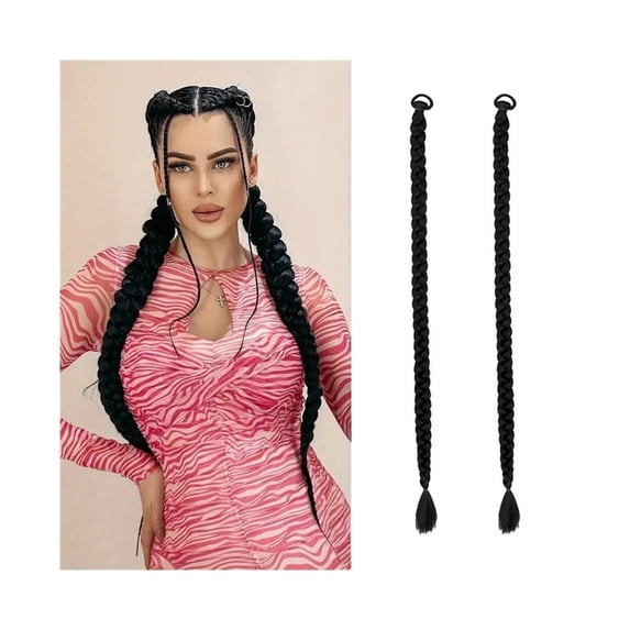 2Pcs Synthetic Long Straight Braid Ponytail Elastic Band Boxing Braided ...