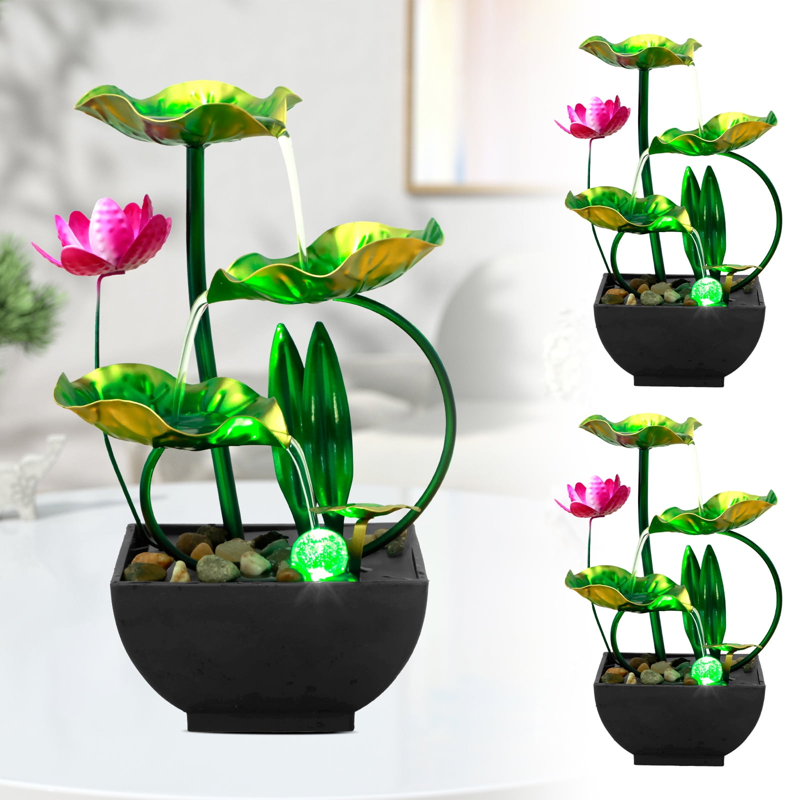 2Pcs Tabletop Fountain with Rocks and LED Light USB Powered Water Fall ...