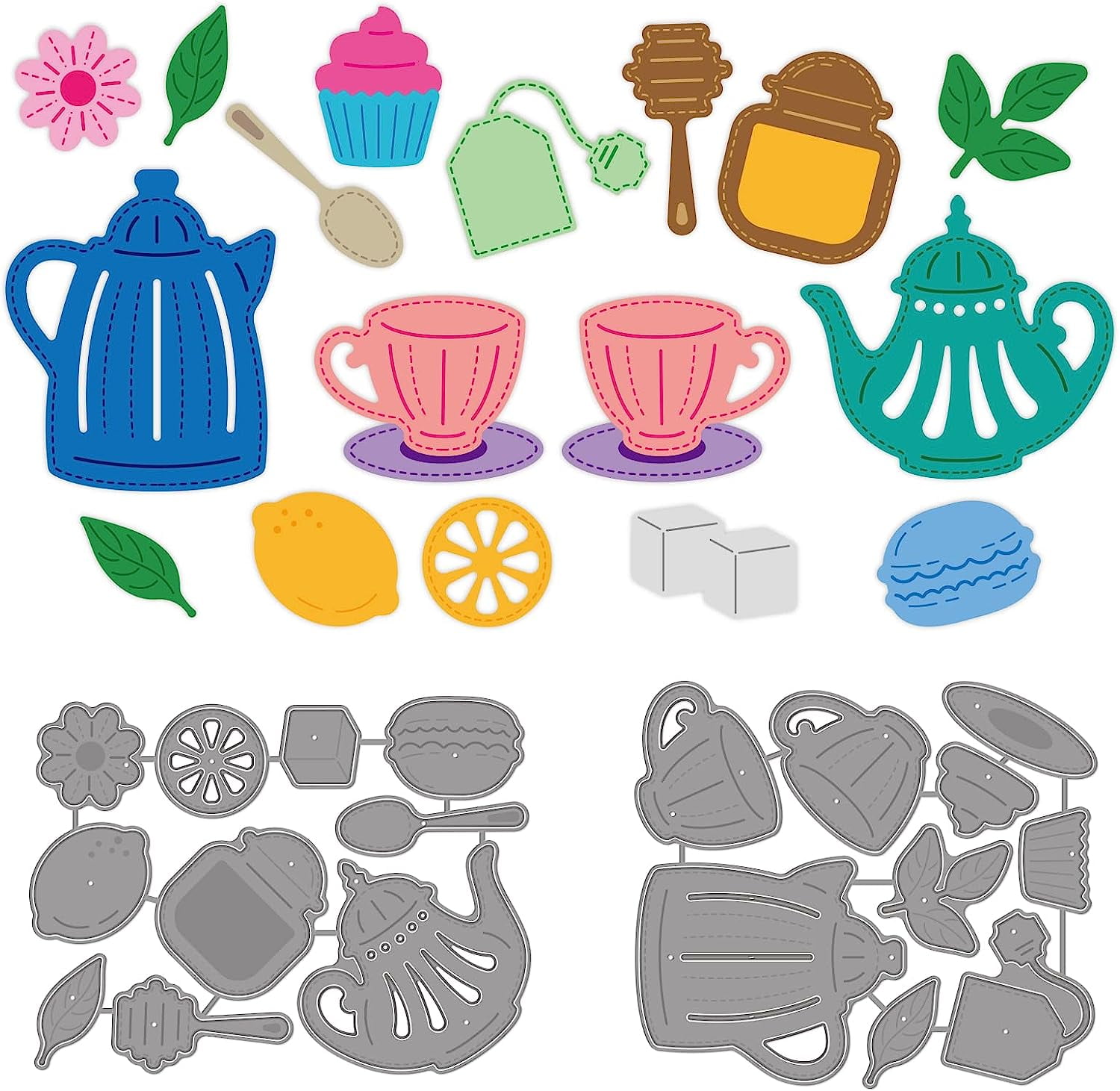 2Pcs Tea Tools Cutting Dies Afternoon Tea Embossing Stencils Tea Cup ...