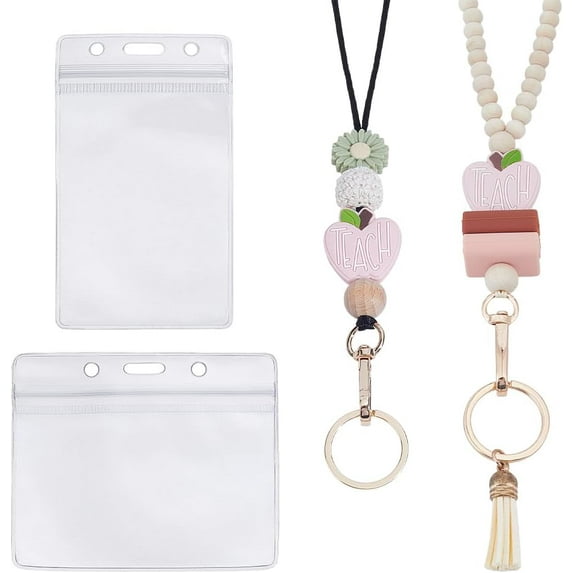 2Pcs Teacher Lanyards with 2 PCS ID Badges Holder Retractable Lanyard ...
