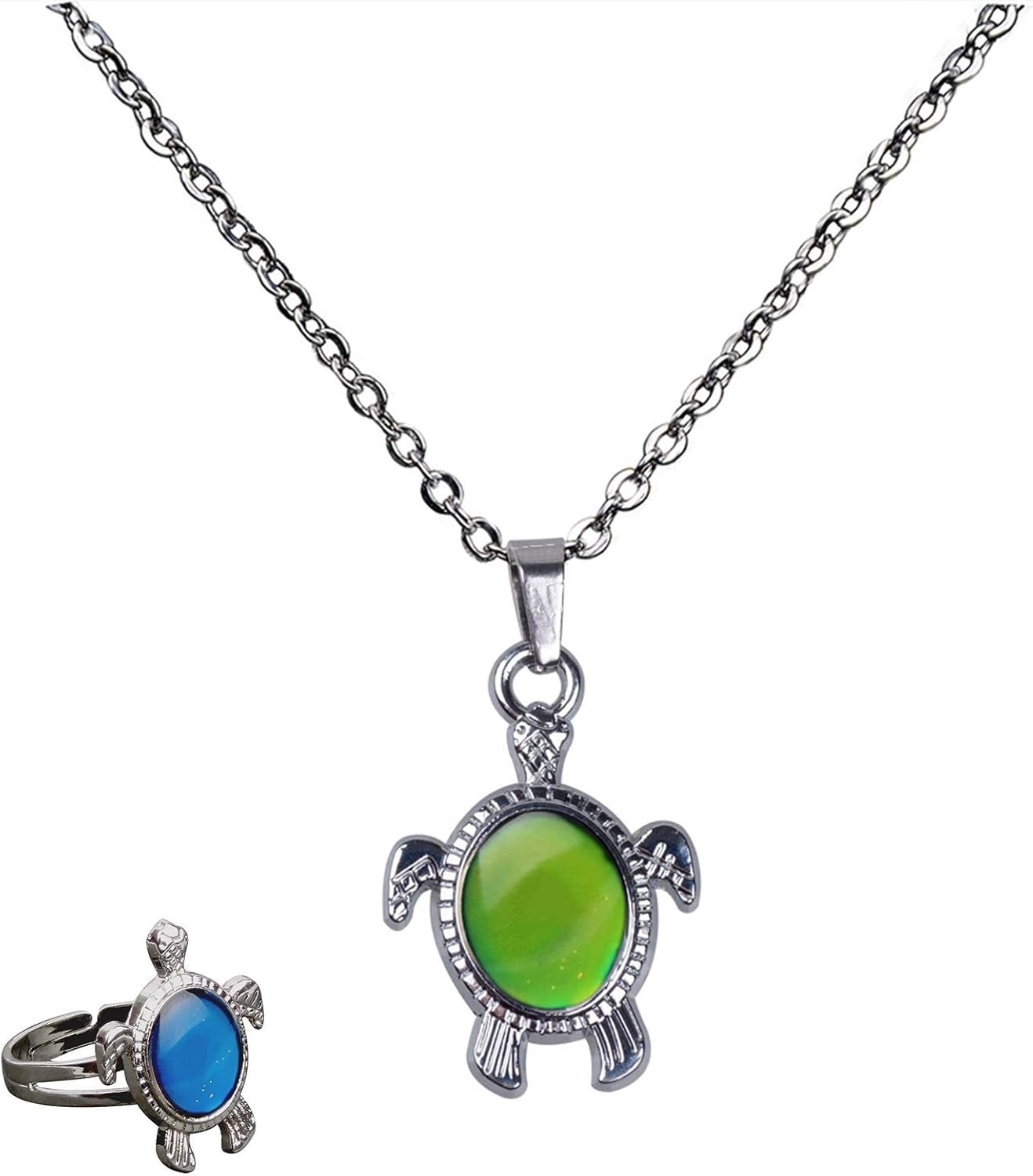 2Pcs Temperature Color Changing Mood Rings and Mood Necklace Turtle ...