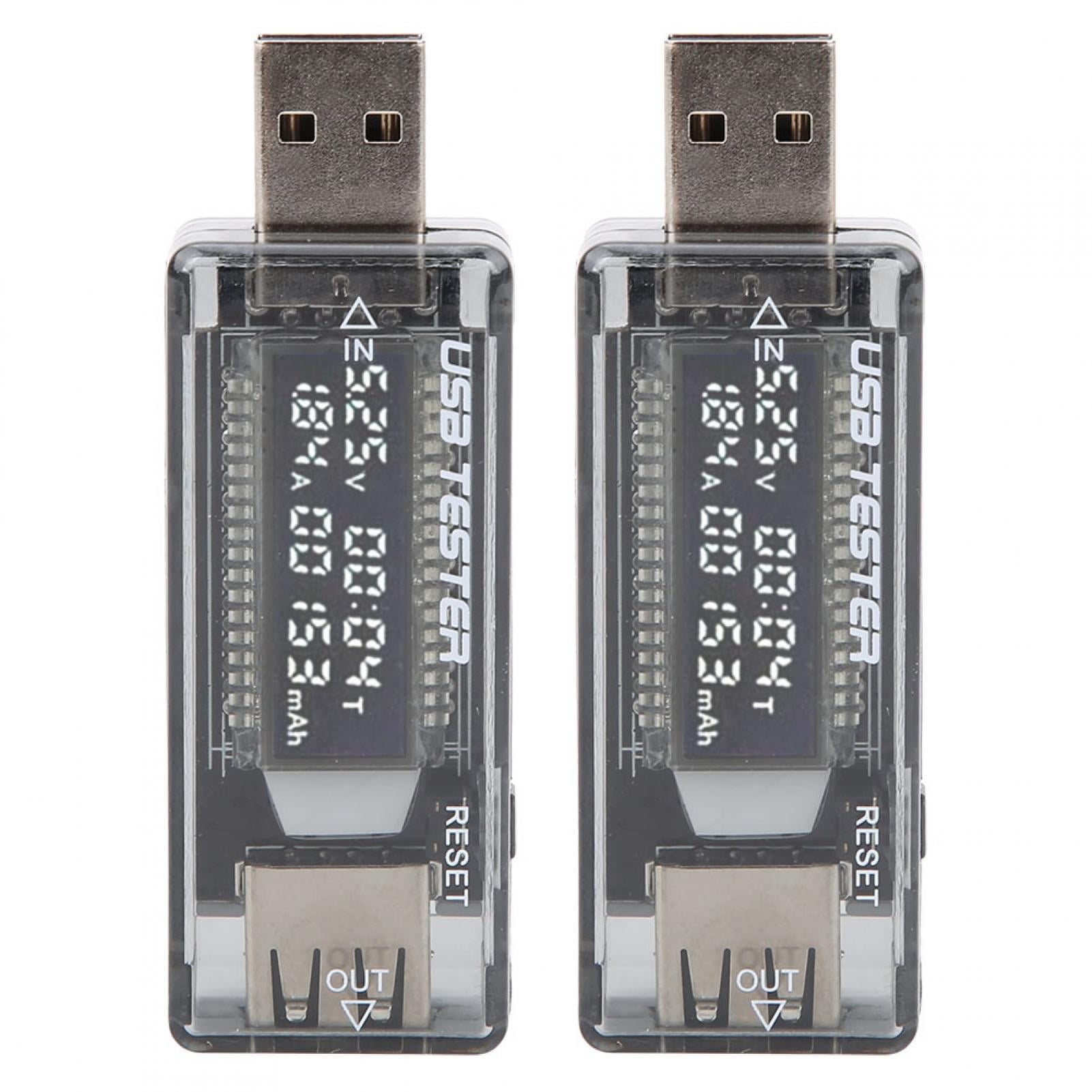 2Pcs Tester Digital USB Voltage Current Meter Voltmeter 3 In 1 Detector ...