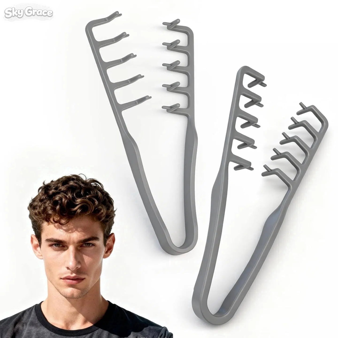 2Pcs Gray Texture Comb, Travel Folding Wide-Toothed Voluminous Hair ...