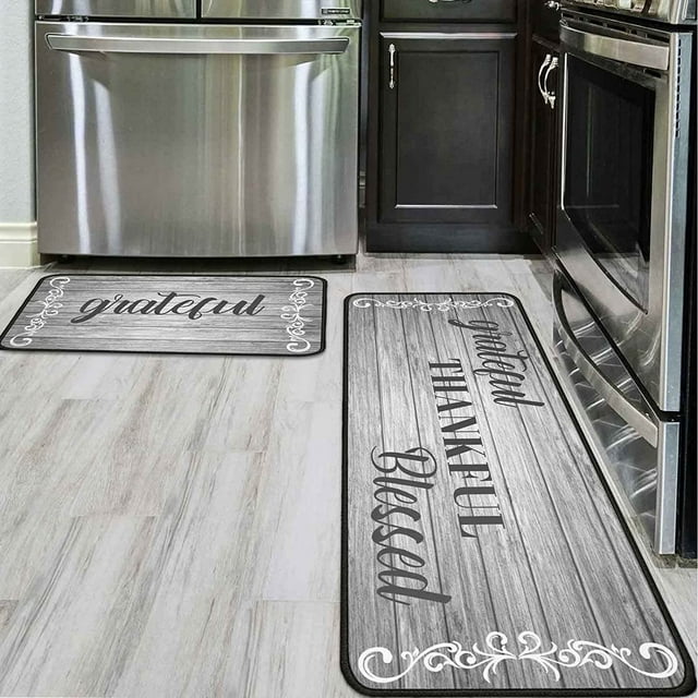 2Pcs Thankful Kitchen Rugs Set of 2 Grey Mats for Cooking Non Slip ...