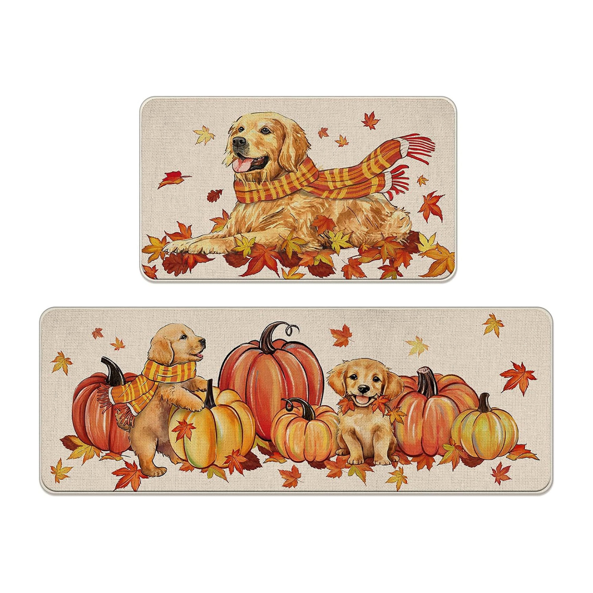 2Pcs Thanksgiving Door Mat Set Cats Pumpkins Dog Kitchen Throw Rugs Non ...