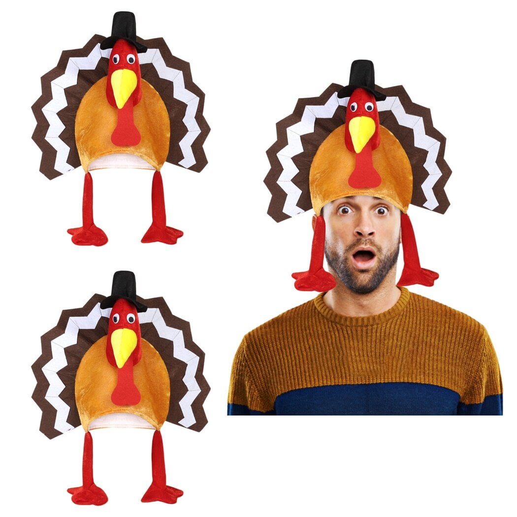 2Pcs Thanksgiving Turkey Hats, Thanksgiving Turkey Hat with Head& Legs ...