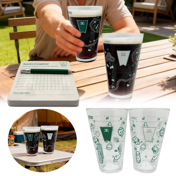 2Pcs The 9 Hole Course On A Beer Glass 16oz Wall Unique Game With 2 ...
