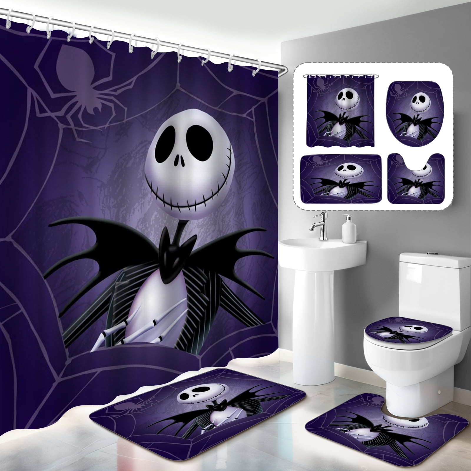 2Pcs The Nightmare Before Christmas Toilet Lid Cover and Bath Mat ...