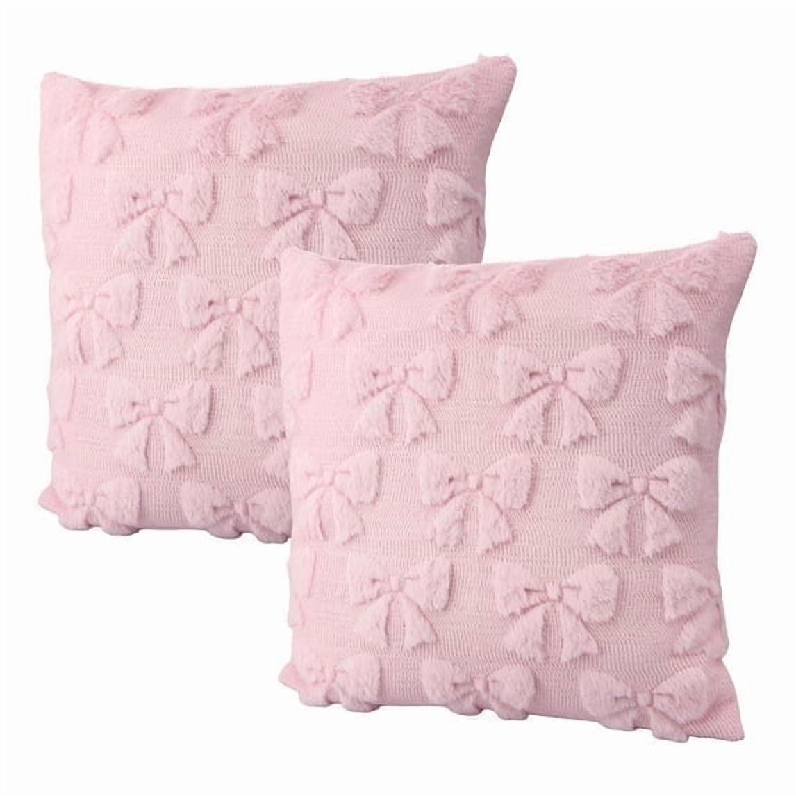 2Pcs Throw Pillow Cover Set Elegant Pink Bow Pillow Covers with ...
