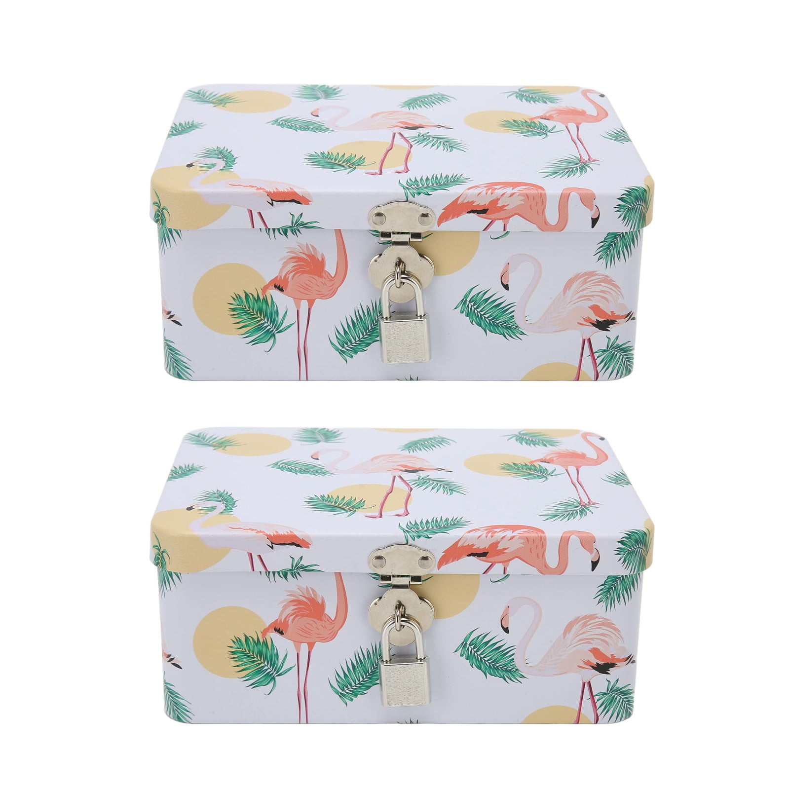 2Pcs Tinplate Storage Box Flamingo Leaves Pattern Multi Purpose ...