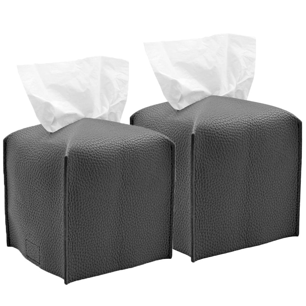 2Pcs Tissue Box Cover, Square Decorative PU Leather Tissue Box Holder ...