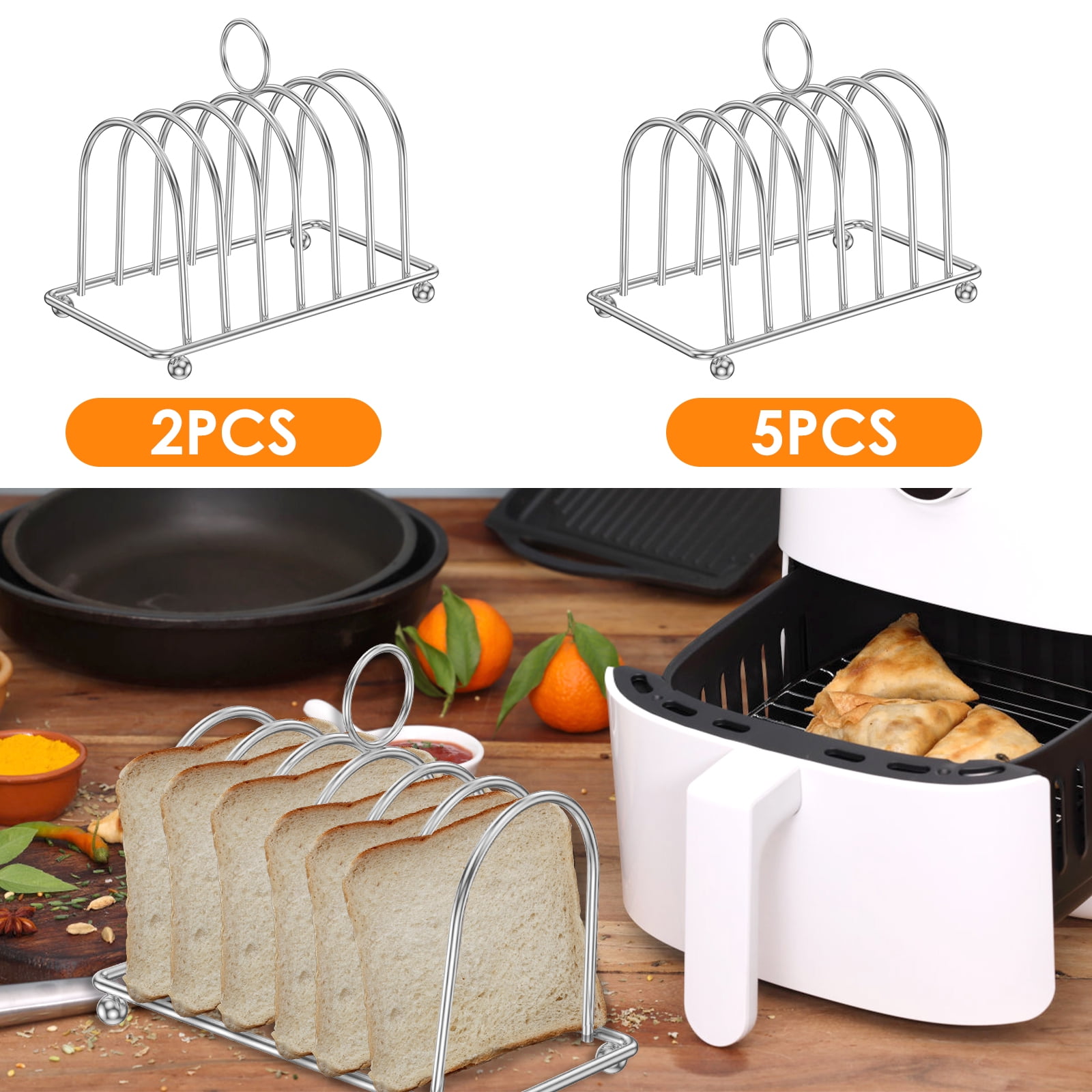 2Pcs Toast Rack with Ball Feet and Loop Carry Handle 6 Slots Toast ...