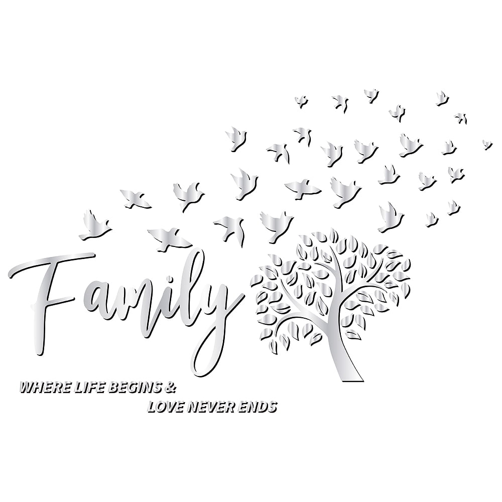 2Pcs Trees Pigeons Mirror Wall Stickers 3D Acrylic Mirror Decal ...