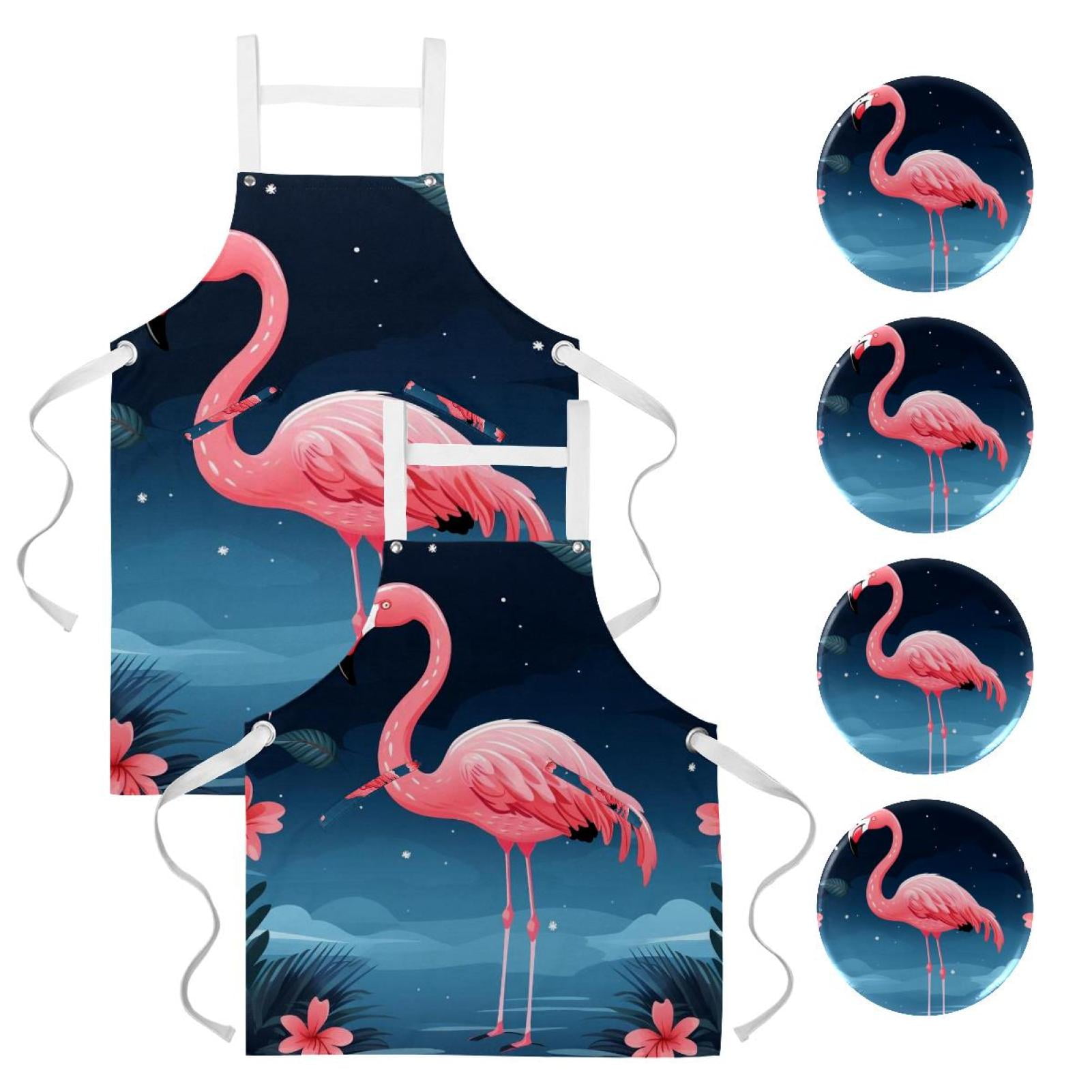 2Pcs Tropical Jungle Pink Flamingo Versatile Aprons Set - Kitchen ...