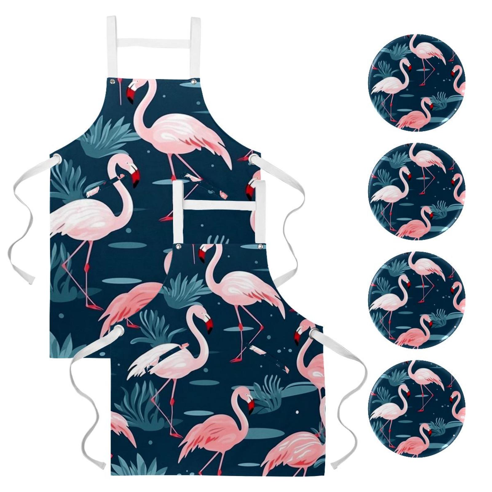 2Pcs Tropical Jungle Pink Flamingo Versatile Aprons Set - Kitchen ...