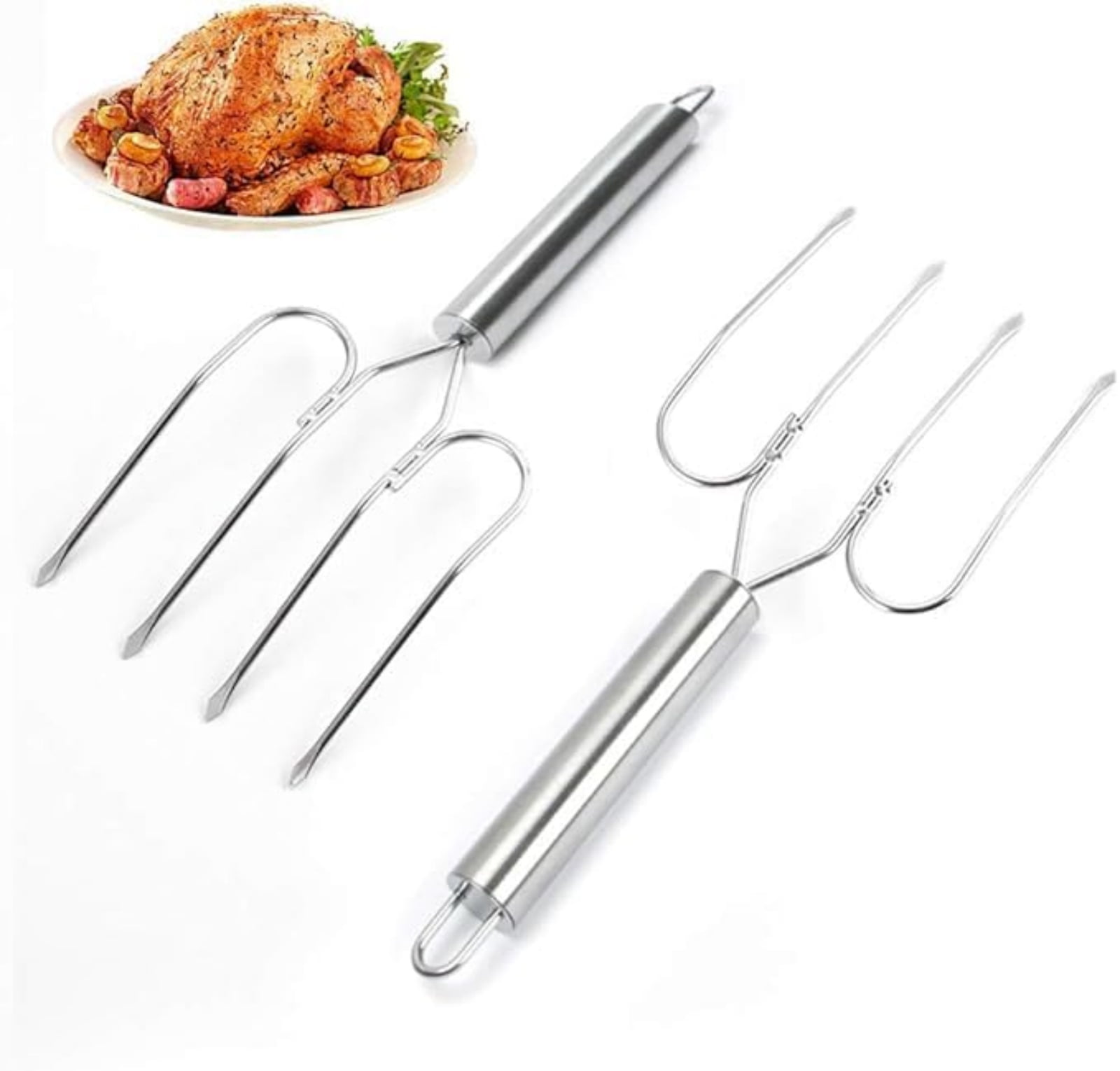 2Pcs Turkey Lifter Forks Stainless Steel Roaster Poultry Forks Four ...