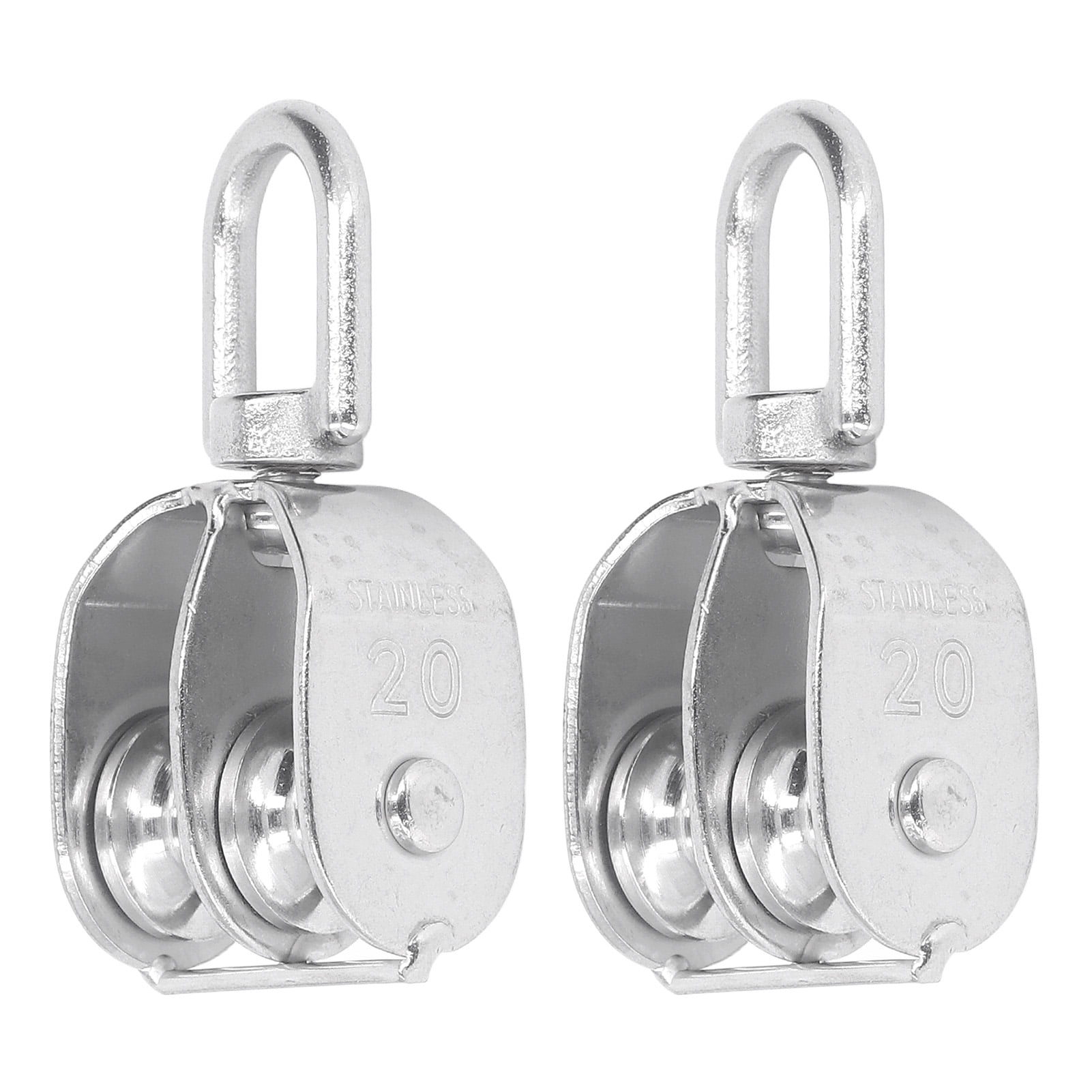 2Pcs U Type M20 Double Pulley Block Stainless Steel 75KG Load Bearing ...