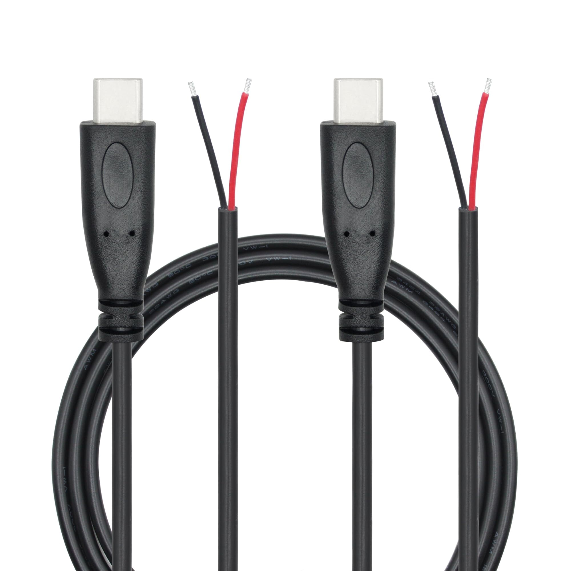 2Pcs USB C to 2 Pin Bare Wire Open End Wire, 1M/3FT USB Type C Male Plug Pigtail Power Cable ...