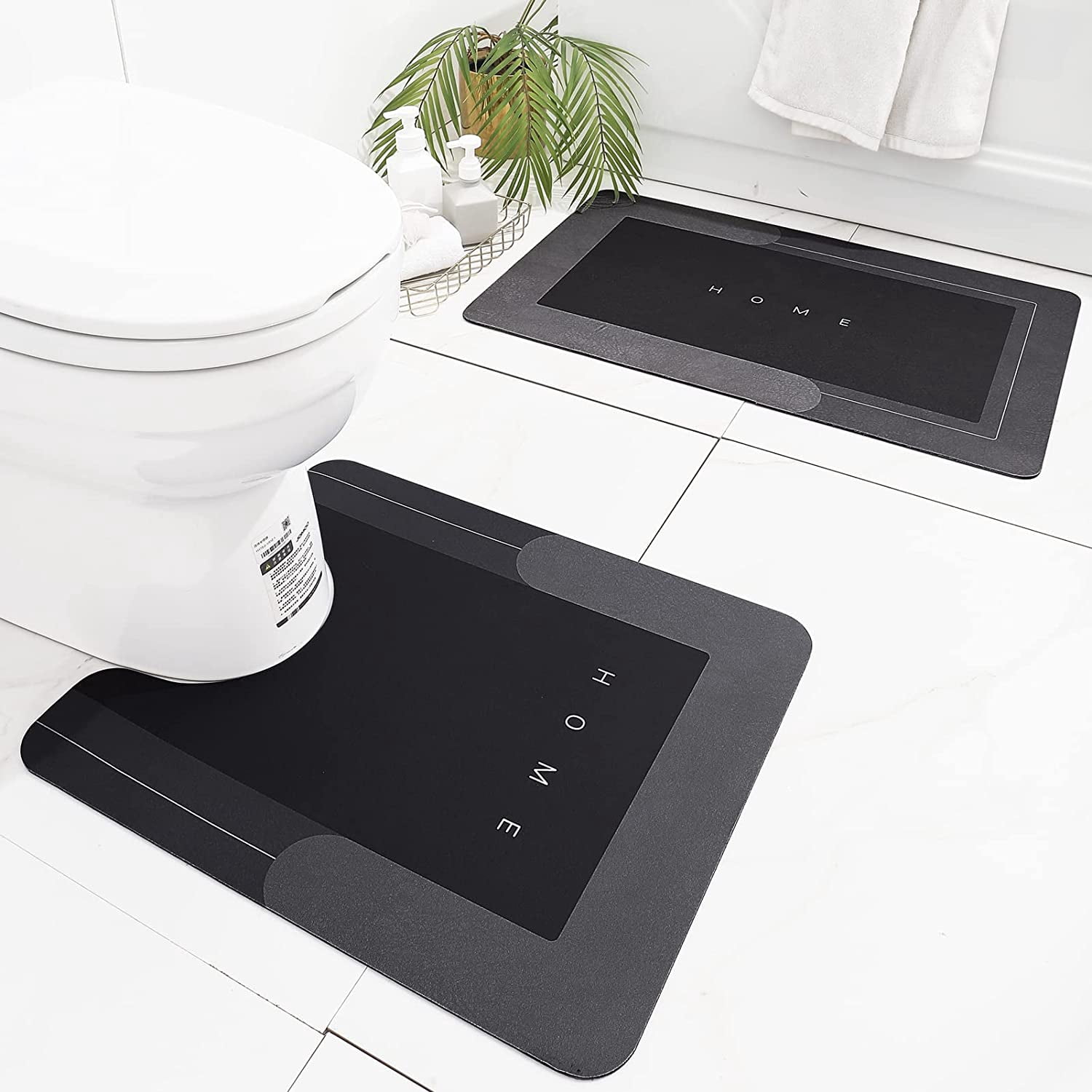 2Pcs Ultra Soft Napa Skin Bath Mat and U-Shaped Toilet Rug, Water ...