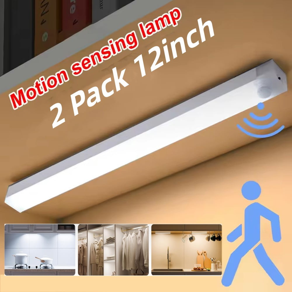 12'' LED Under Cabinet Lights, 2 Pack Rechargeable Motion Sensor Closet ...