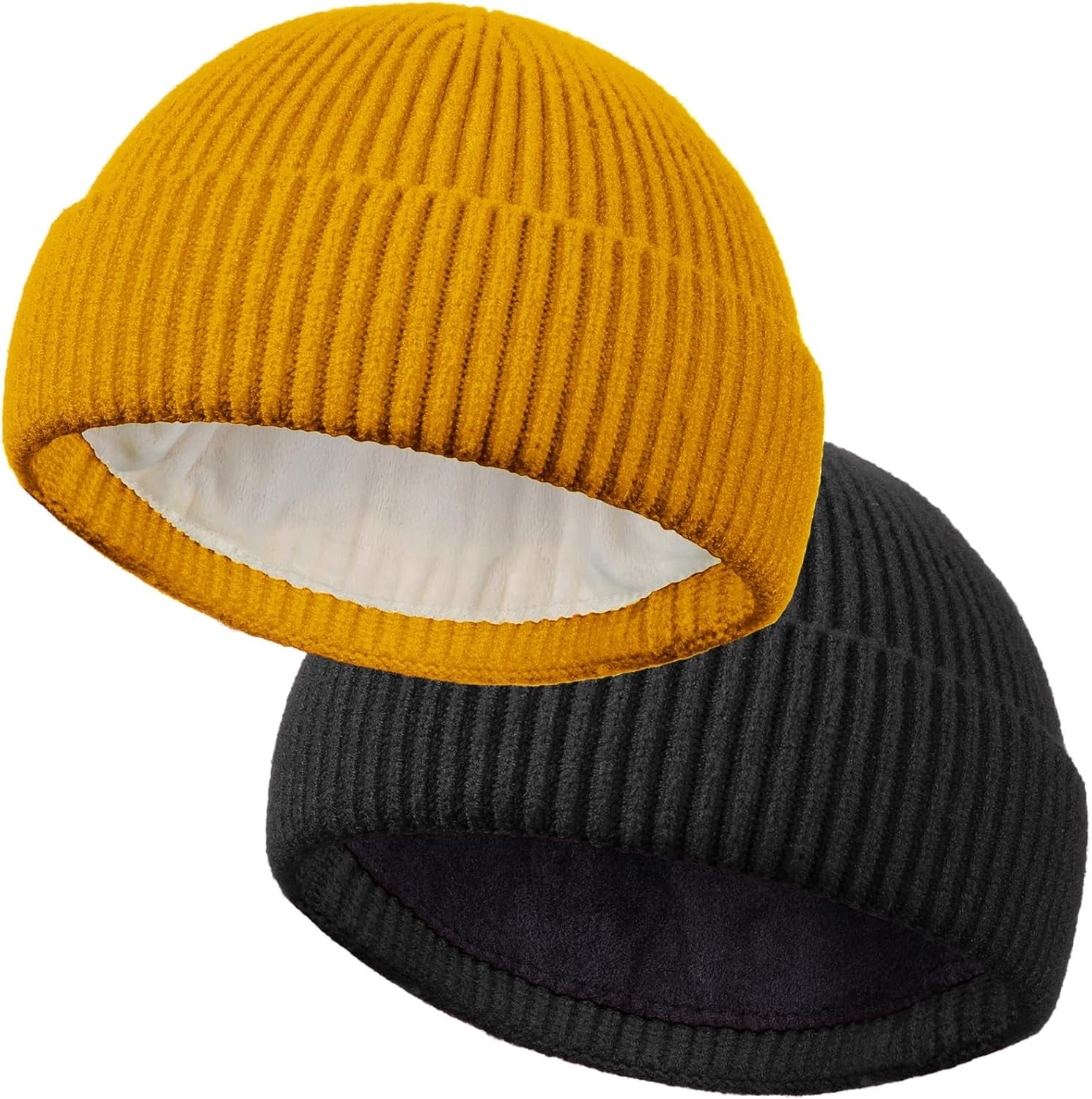 2Pcs Unisex Wool Fisherman Beanie for Men Women, Knit Cuffed Fleece ...