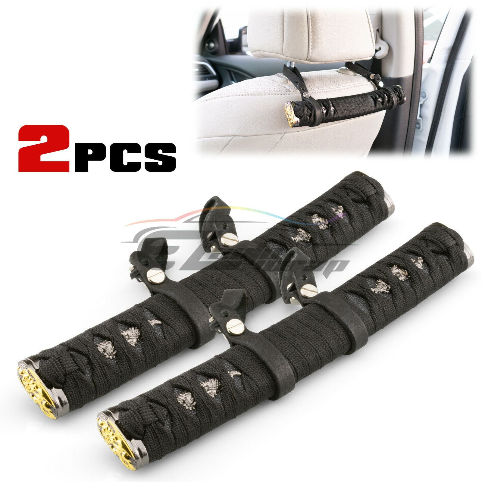 2Pcs Universal Black Samurai Headrest Handles Hand Grip Grab Rear Seat ...