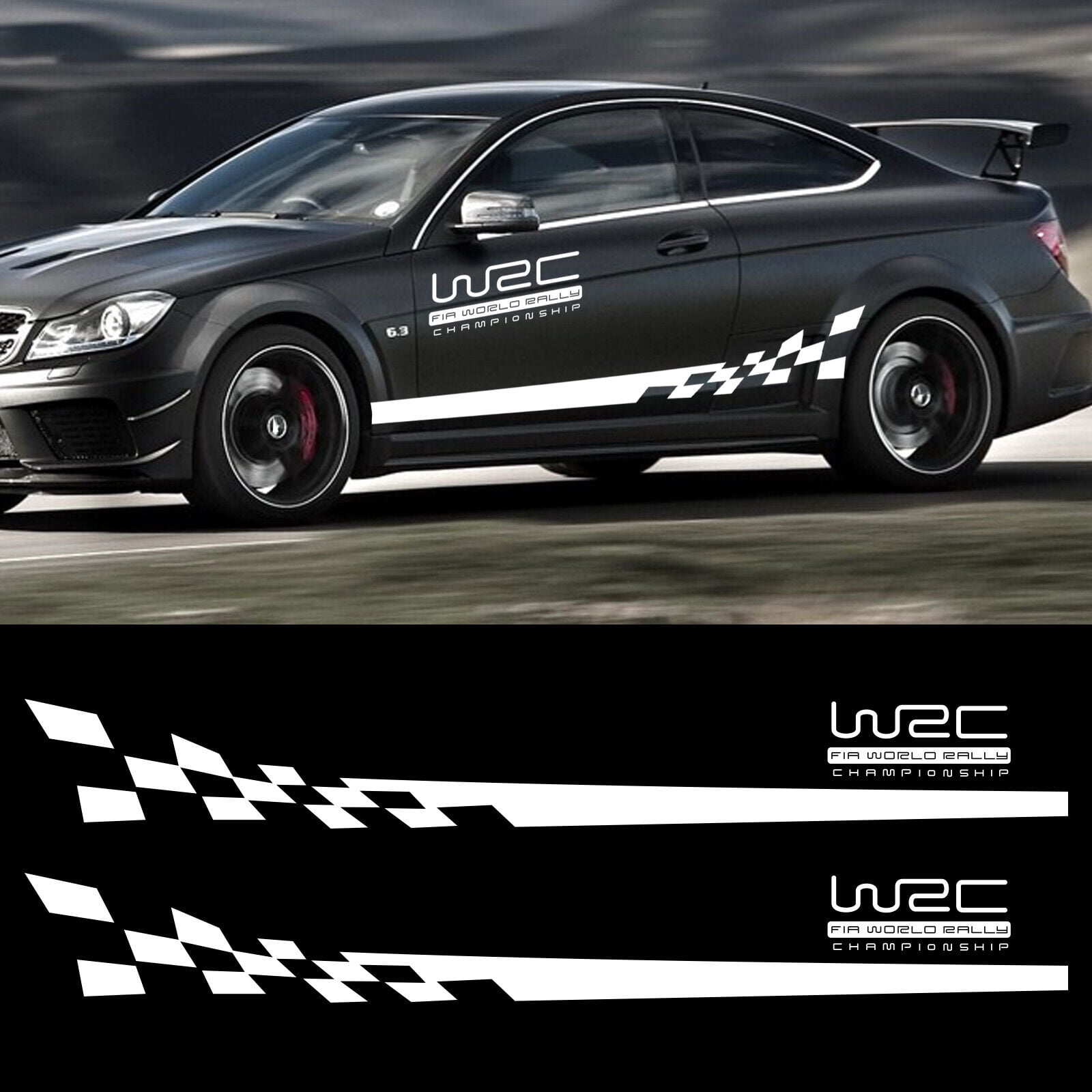 2Pcs Universal Car Side Door Body Stripes Plaid Stickers Racing Decals ...