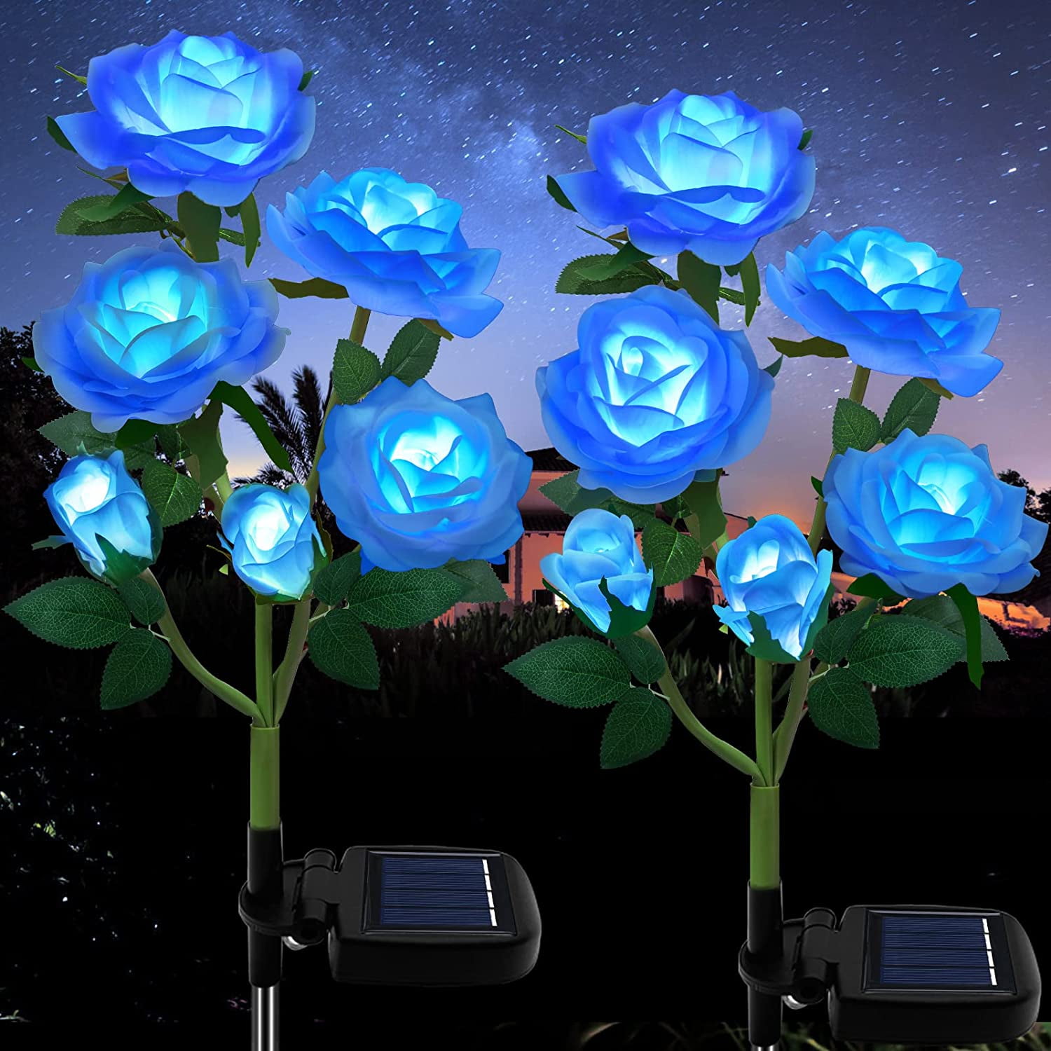 2Pcs Upgraded LED Solar Lights Outdoor Waterproof with 5 Roses, Soft ...
