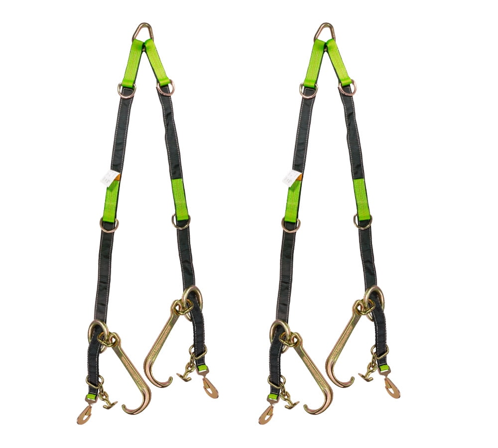 2Pcs V Bridle Tow Strap w/ Snap Hook, 15" J-Hooks, & T-J Hook - 3333lbs ...