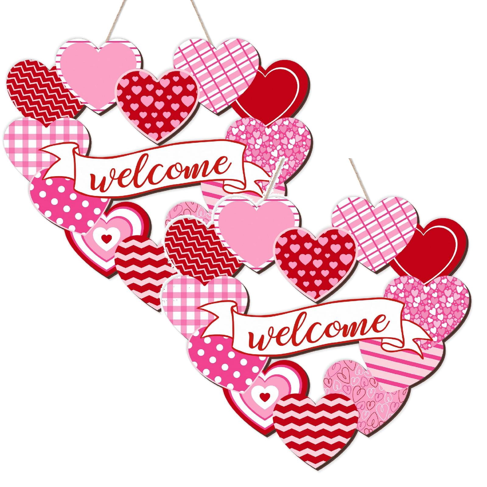2Pcs Valentine’S Day Heart Welcome Door Sign – Pattern Heart Shaped ...