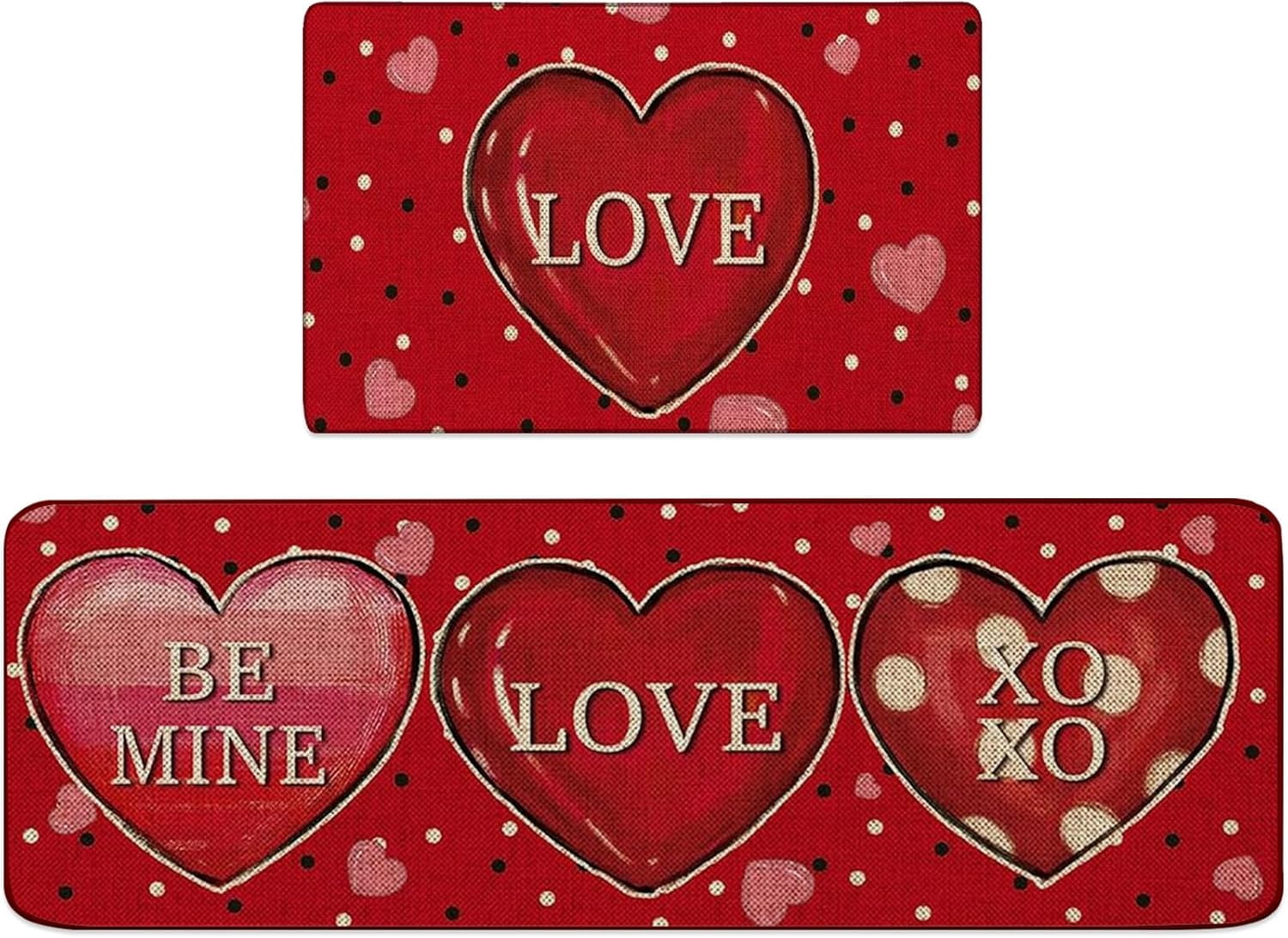 2Pcs Valentines Day Kitchen Mats for Floor Red Love Heart Non-Slip ...