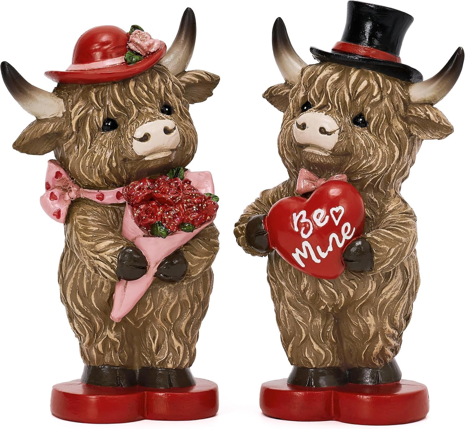 2Pcs Valentines Highland Cow Decor, Cute Romantic Brown Calf Resin ...