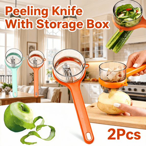 2Pcs Vegetable Peeler with Integrated Storage Bucket, Double-Bladed ...
