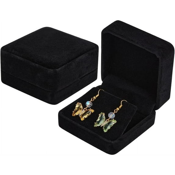 2Pcs Velvet Earring Box Square Black Small Velvet Jewelry Gift Boxes ...
