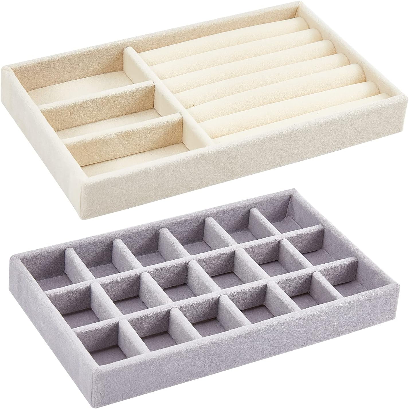 2Pcs Velvet Jewelry Drawer Inserts Trays 4.9x8.3x1 Inch Light Yellow ...