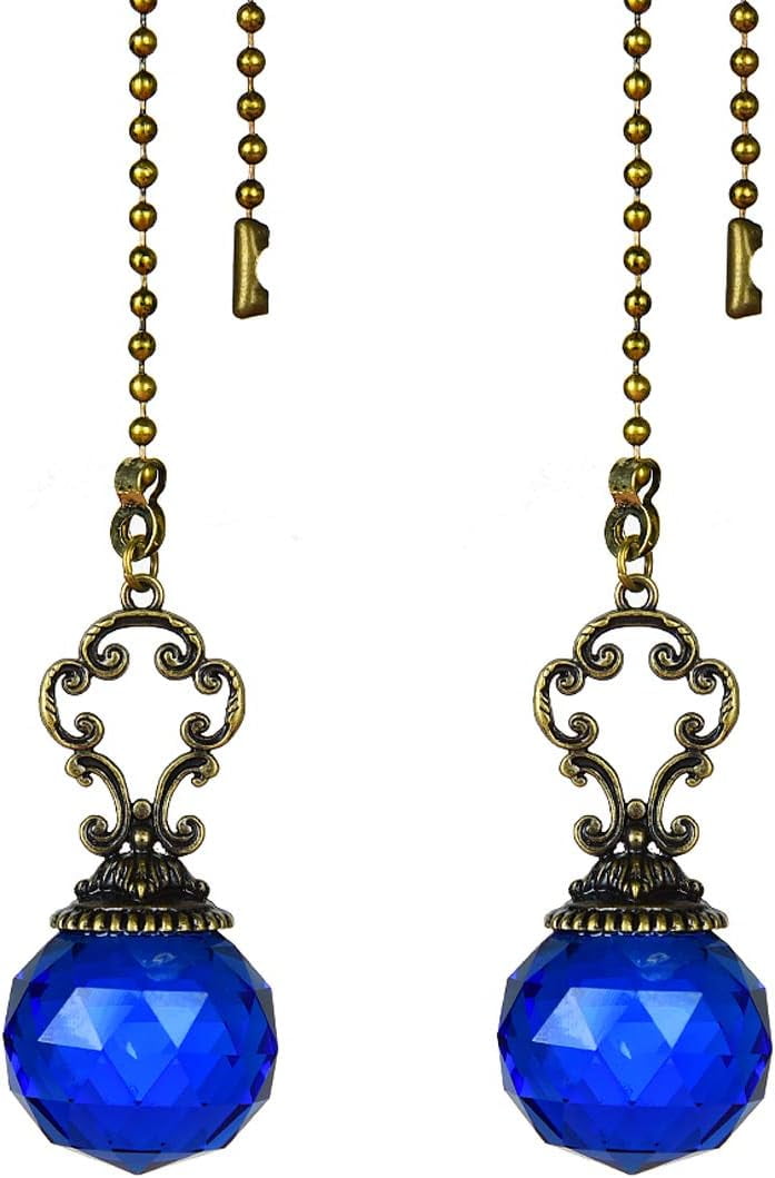 2Pcs Vintage-Style Fan Pull Ceiling Fan Chain Pulls Crystal Prism Ball ...