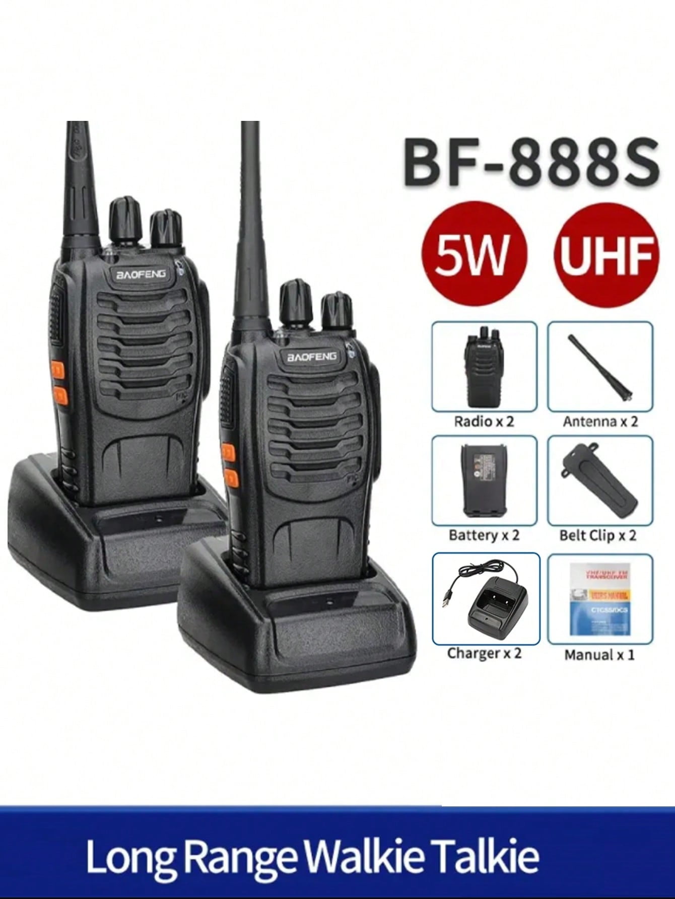 2Pcs Walkie Talkie Baofeng BF-888S Two-Way Radio 16CH Walkie-Talkie ...