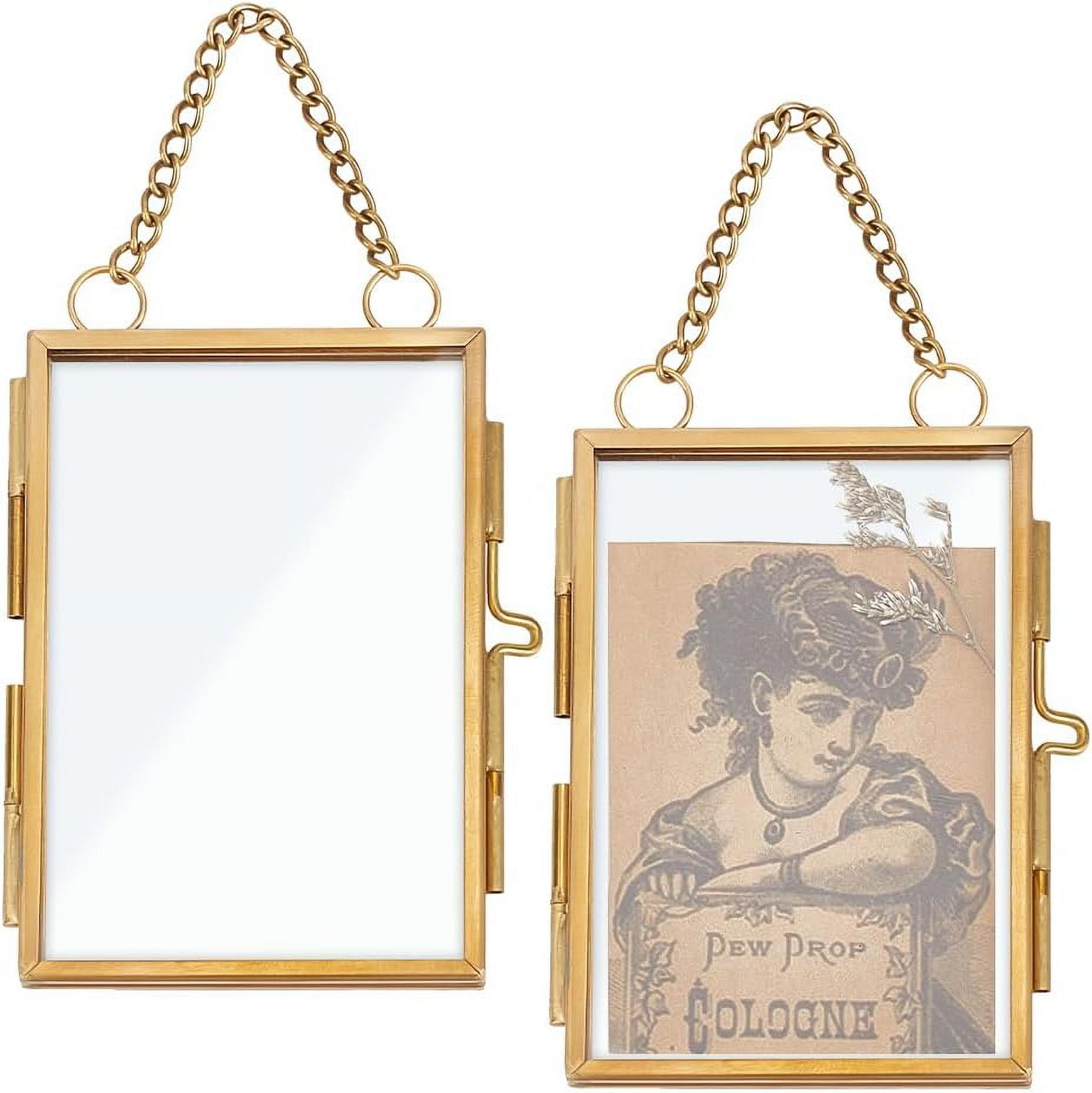 2Pcs Wall Hanging Mini Brass Photo Frames Double Glass Picture Frame ...