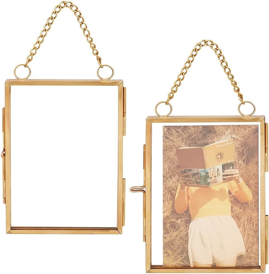 2Pcs Wall Hanging Mini Photo Frames 4.1x2.9 inch Double Glass Picture ...