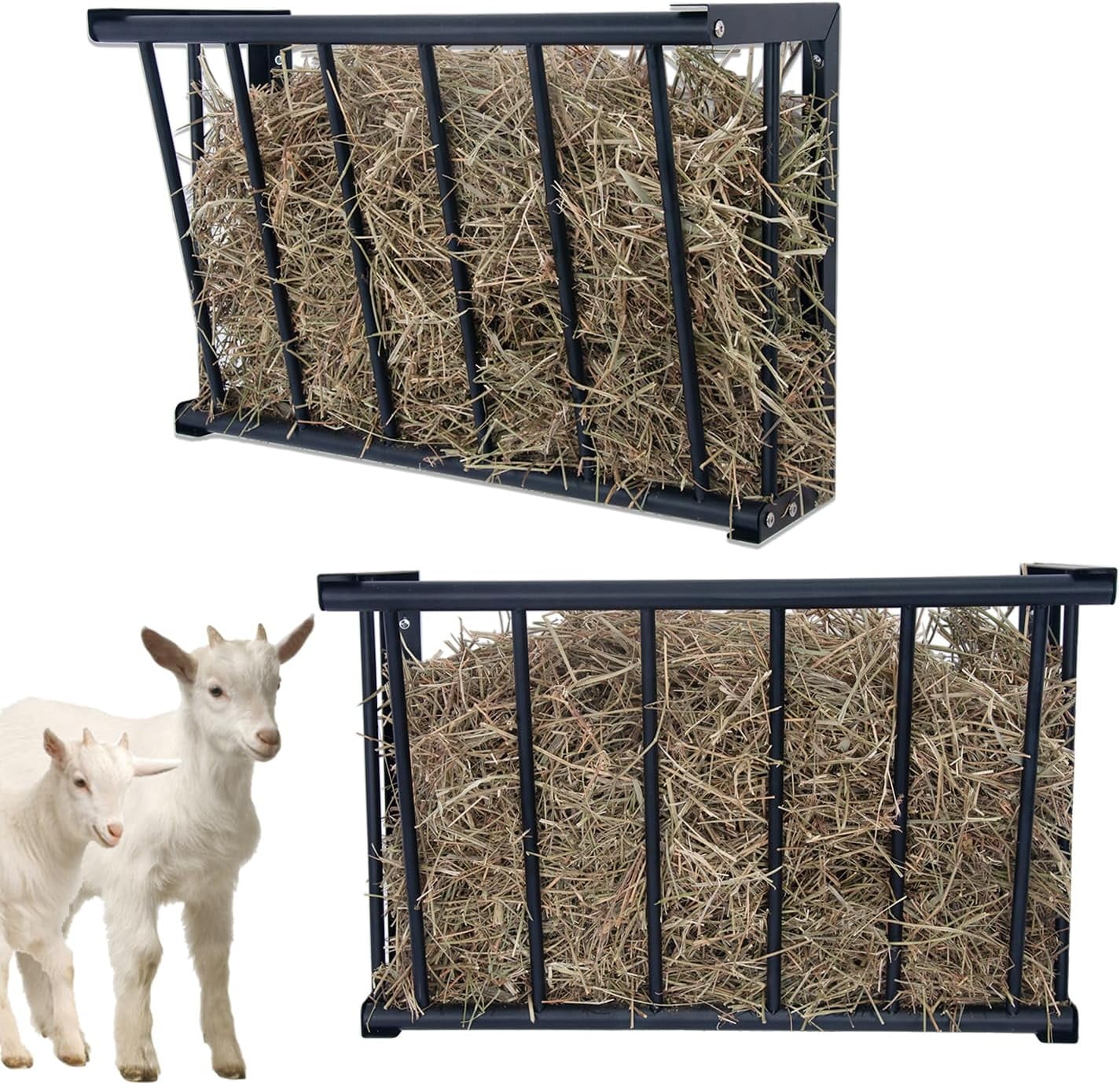 2Pcs Wall Mount Hay Rack, 27'' Long Livestock Hay Feeder with 16 Gallon ...