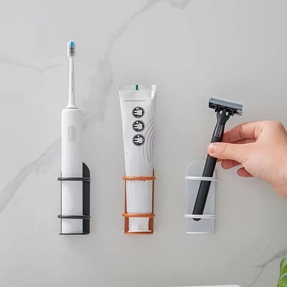 2Pcs Wall Mount Toothbrush Holder No Drilling Adhesive Bathroom ...