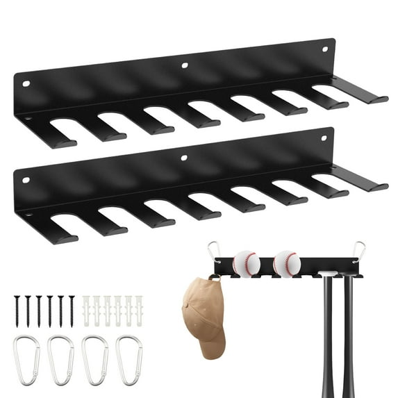 2Pcs Wall Mounted Baseball Bat Rack Carbon Steel Baseball Bat Display ...